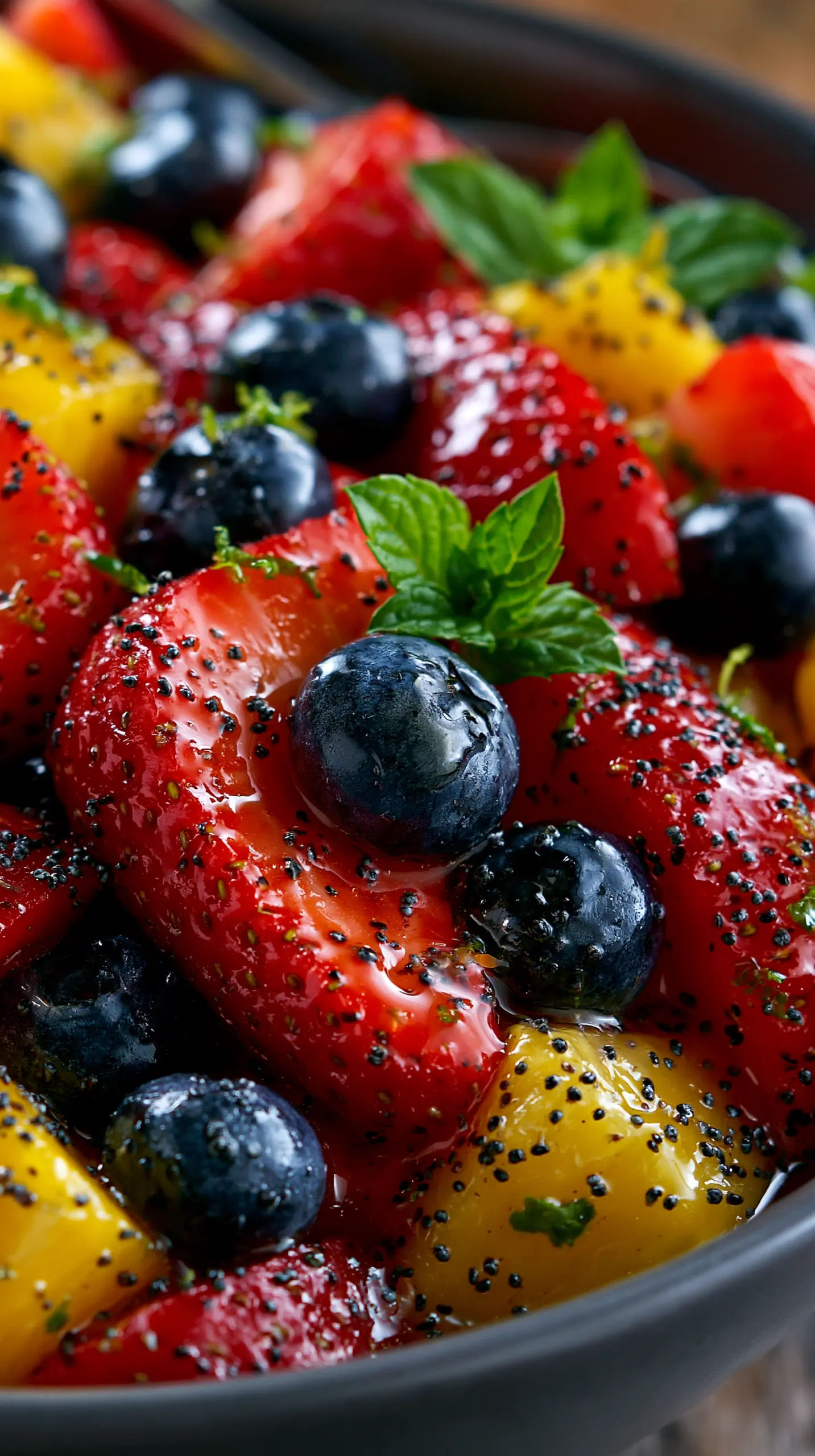 Fresh Fruit Salad with Honey-Lime Poppy Seed Dressing