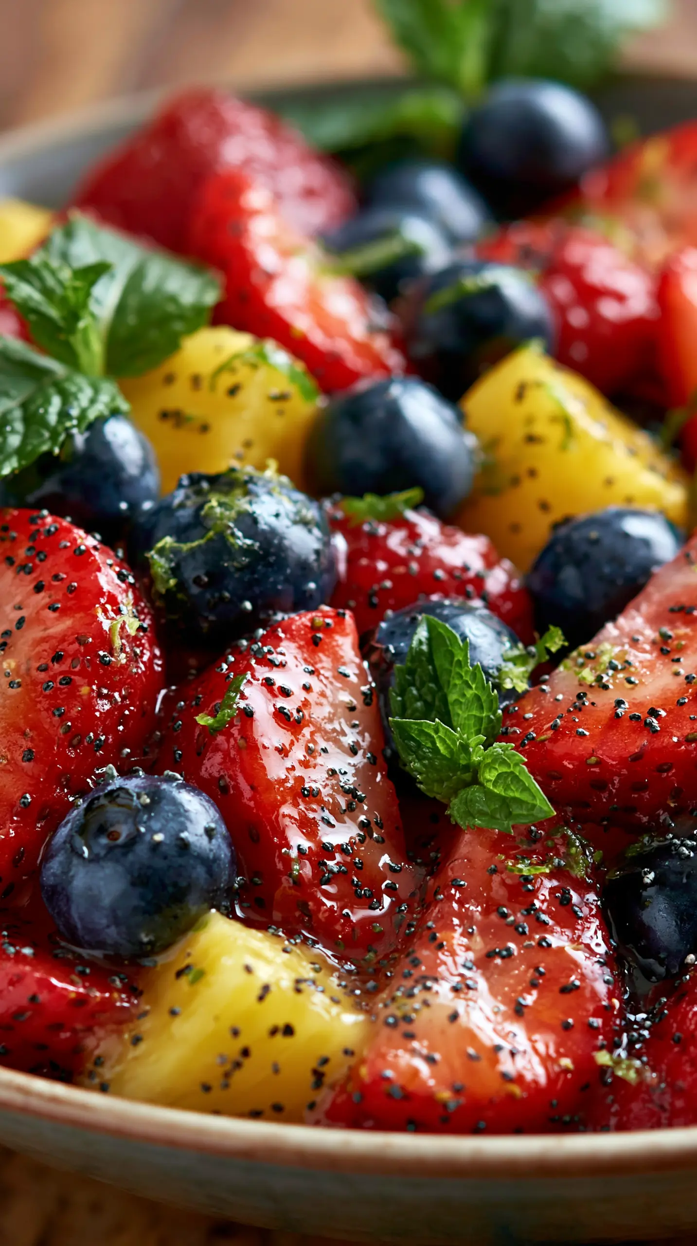 Fresh Fruit Salad with Honey-Lime Poppy Seed Dressing