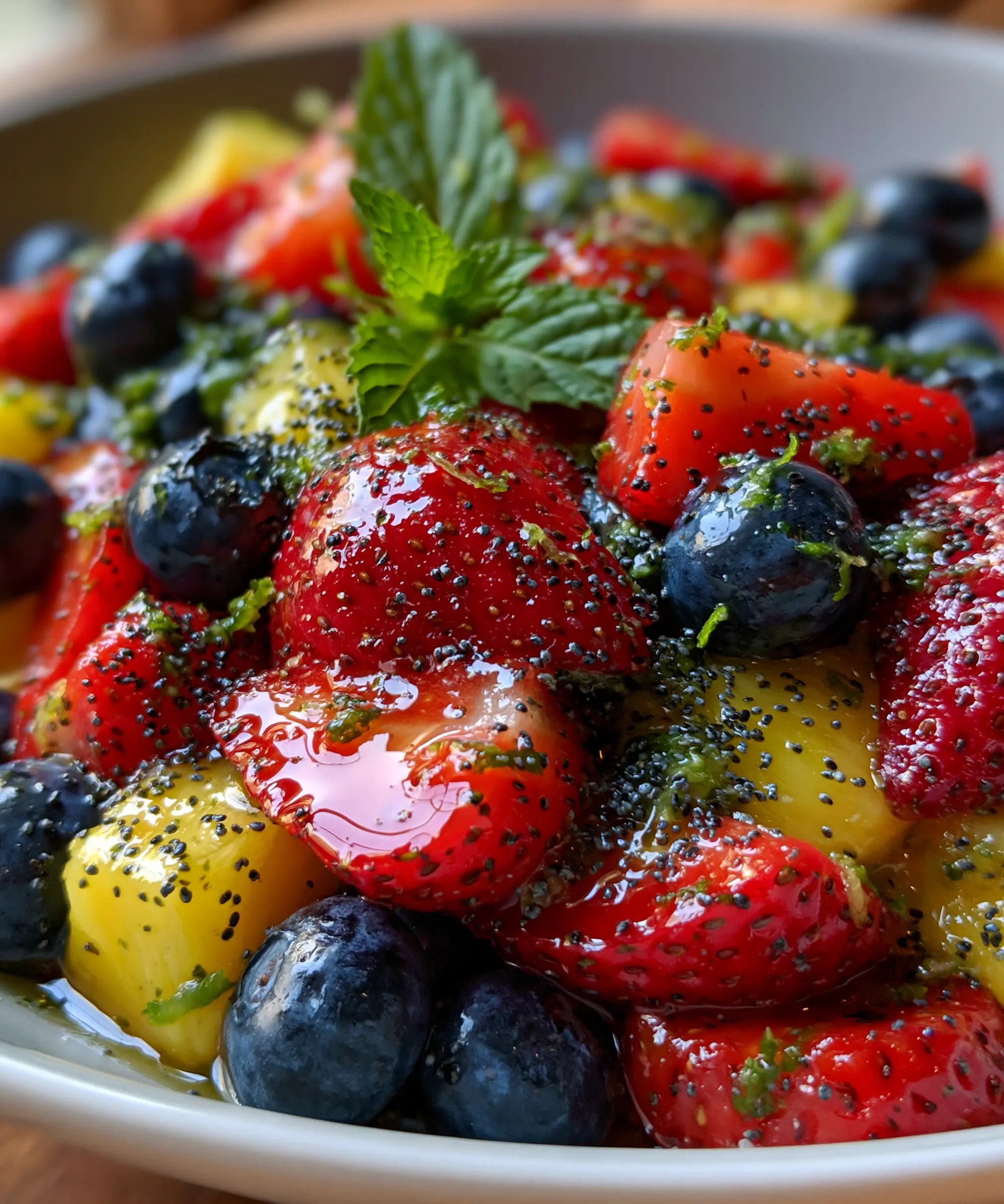 Fresh Fruit Salad with Honey-Lime Poppy Seed Dressing