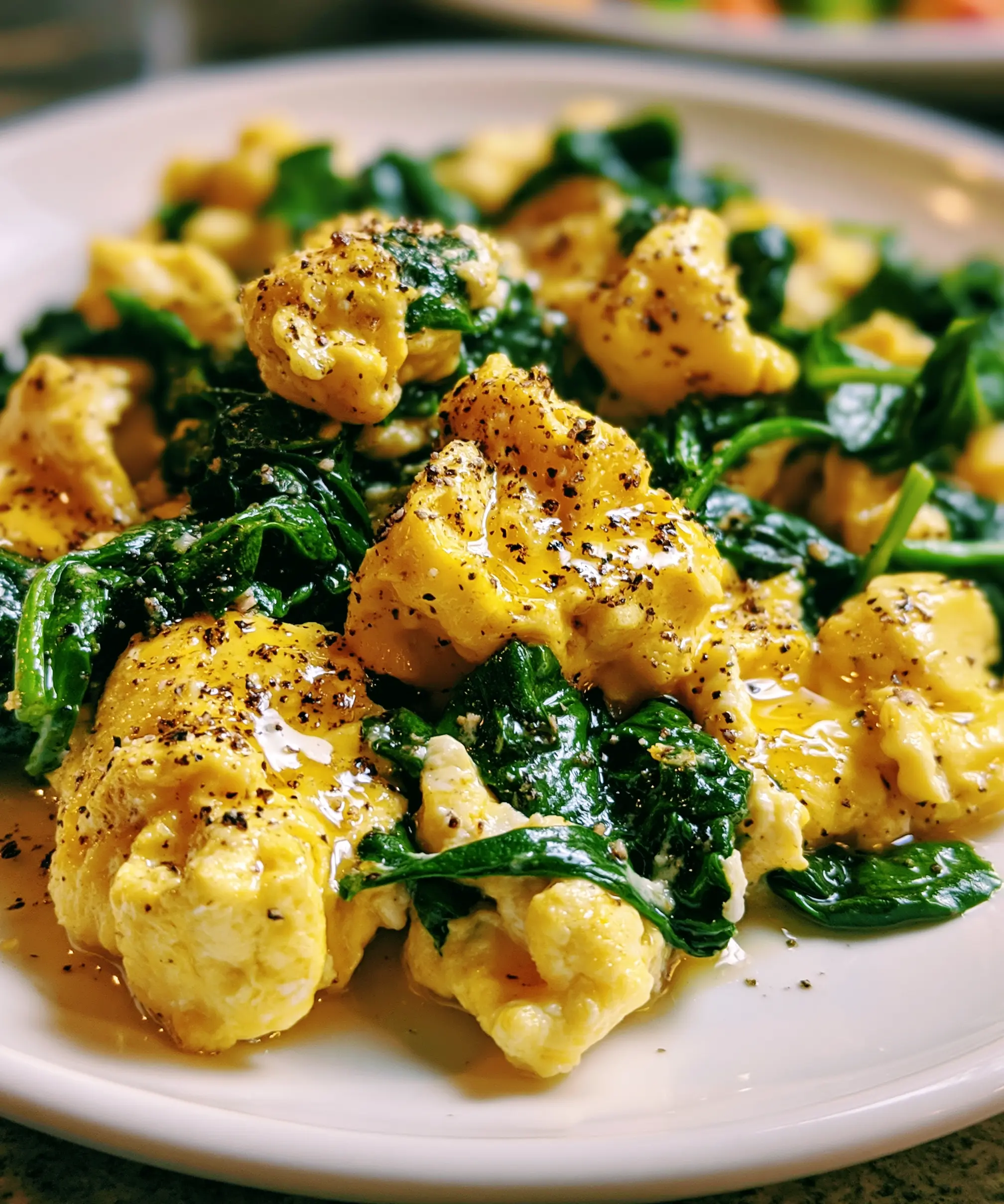 Quick High Protein Breakfast Scrambled Eggs with Spinach